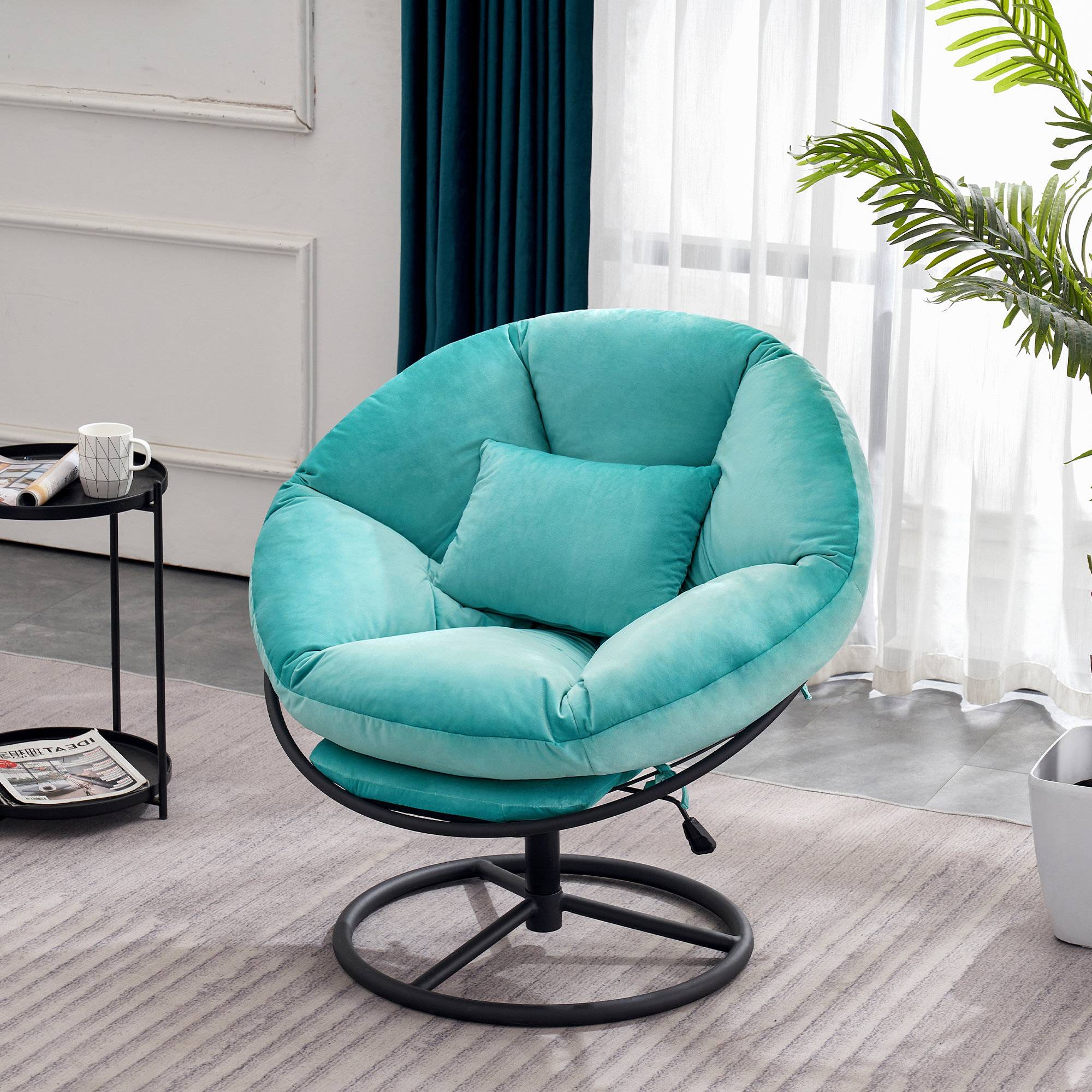 Kimpel Swivel Papasan Chairs Velvet Armless Chair with Height Adjustment Rocking Saucer Chair Viv Rae Fabric Light Green Velvet